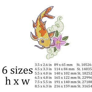 Gold Fish Embroidery Design, Koi Fish Machine Embroidery, 6 Sizes ...