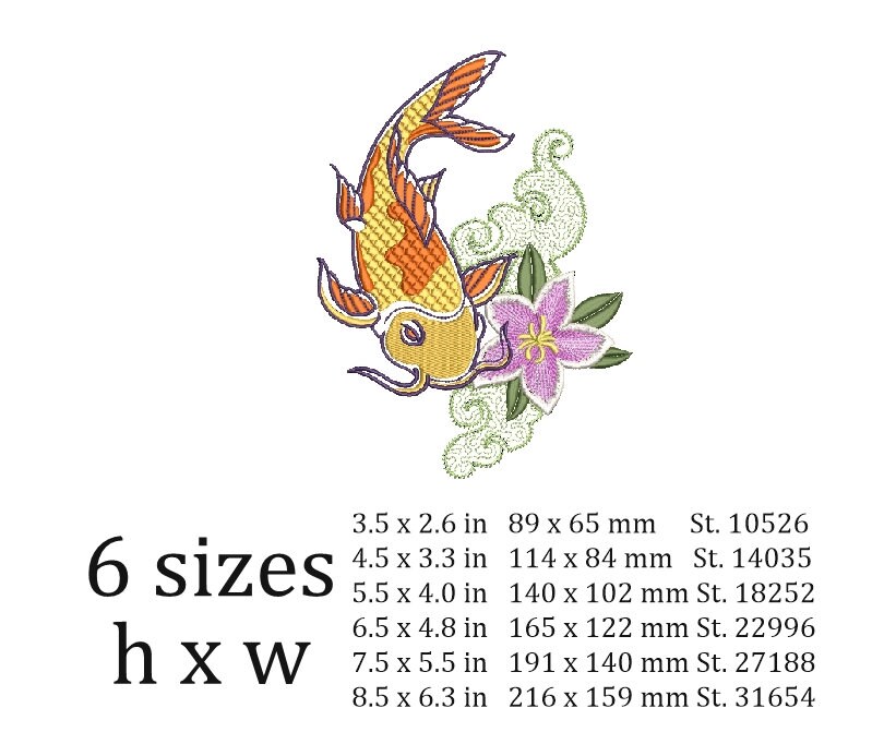 Gold Fish Embroidery Design Koi Fish Machine Embroidery 6 - Etsy