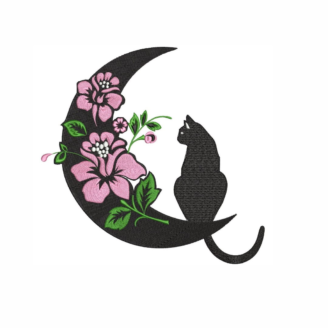Cat and Moon Machine Embroidery Design, 7 Sizes, Instant Download. - Etsy