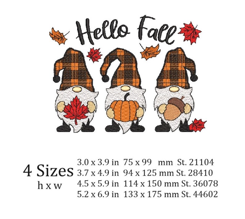 Fall Gnomes Embroidery Design, Autumn Embroidery, 4 Sizes, Instant ...