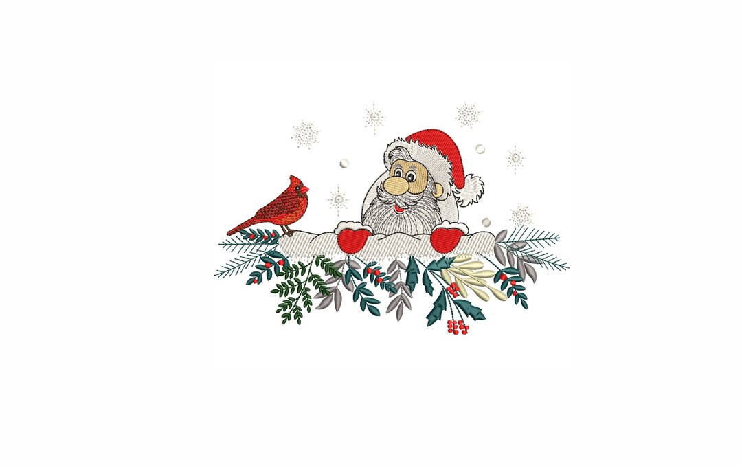 Santa and Cardinal Embroidery Design, Christmas Embroidery Design , 4 ...