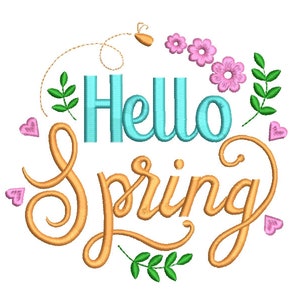 Hello Spring Embroidery Design, 3 Sizes. - Etsy