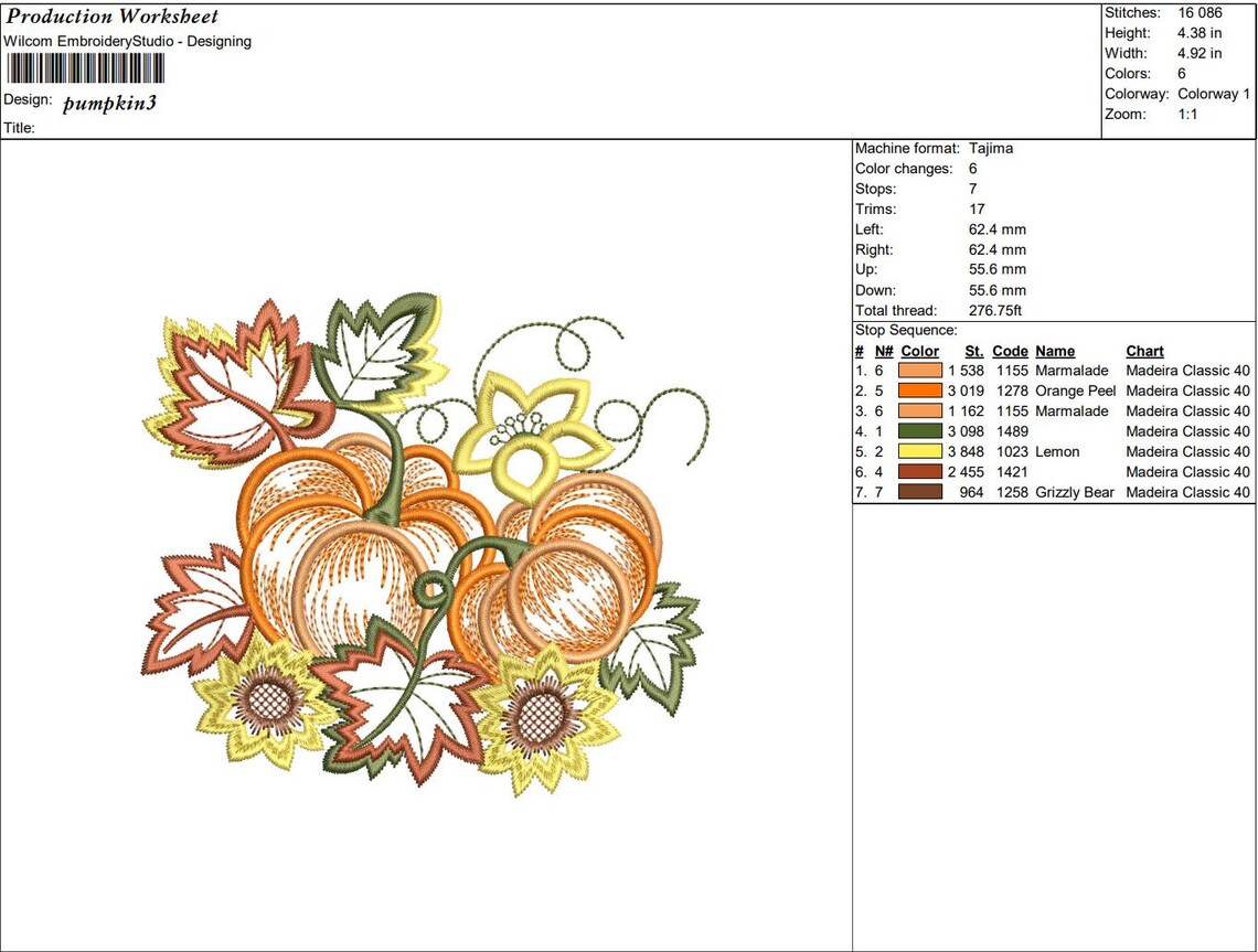 Autumn Pumpkin Embroidery Design, Fall Harvest Machine Embroidery ...