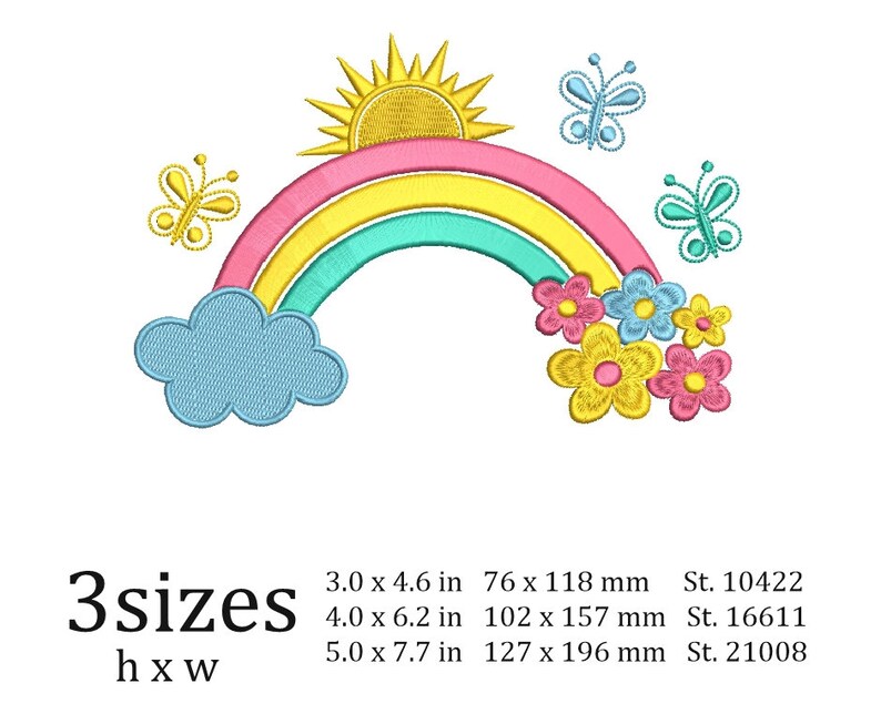 Rainbow With Flowers Embroidery Design 3 Sizes Instant - Etsy