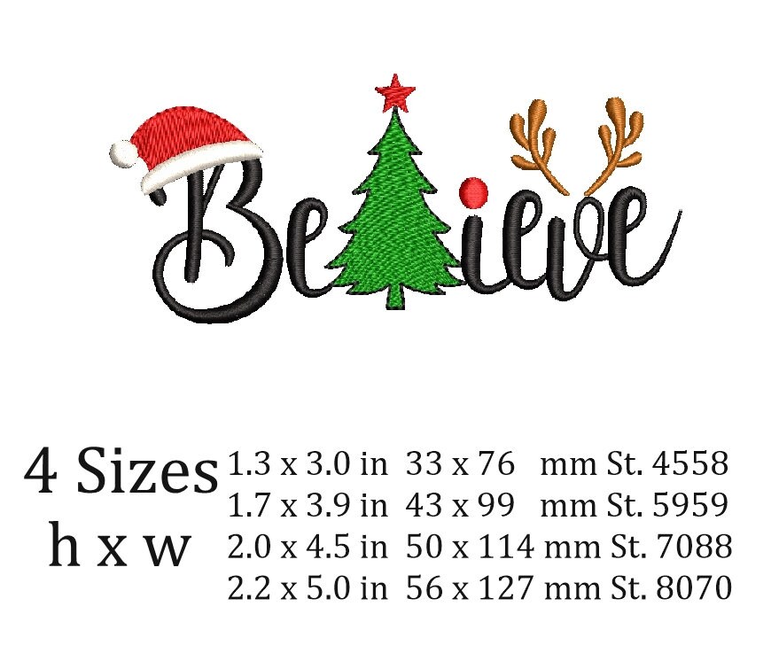 Christmas Believe Machine Embroidery Design, Holiday Saying (instant ...