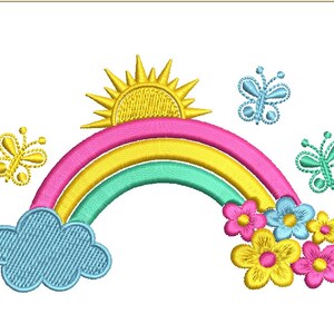 Rainbow With Flowers Embroidery Design, 3 Sizes, Instant Download. - Etsy