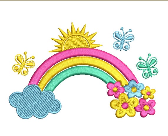 Rainbow With Flowers Embroidery Design 3 Sizes Instant - Etsy