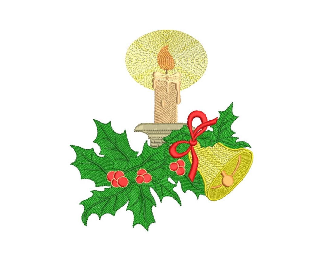Christmas Candle and Bell Embroidery Design: Festive Decor (instant ...