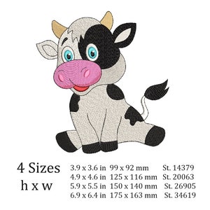 Baby Cow Machin Embroidery Design, Cute Calf Embroidery, Farm Animal ...