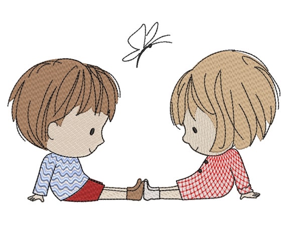 Friendship of a Girl and a Boy Machine Embroidery Design 4 - Etsy