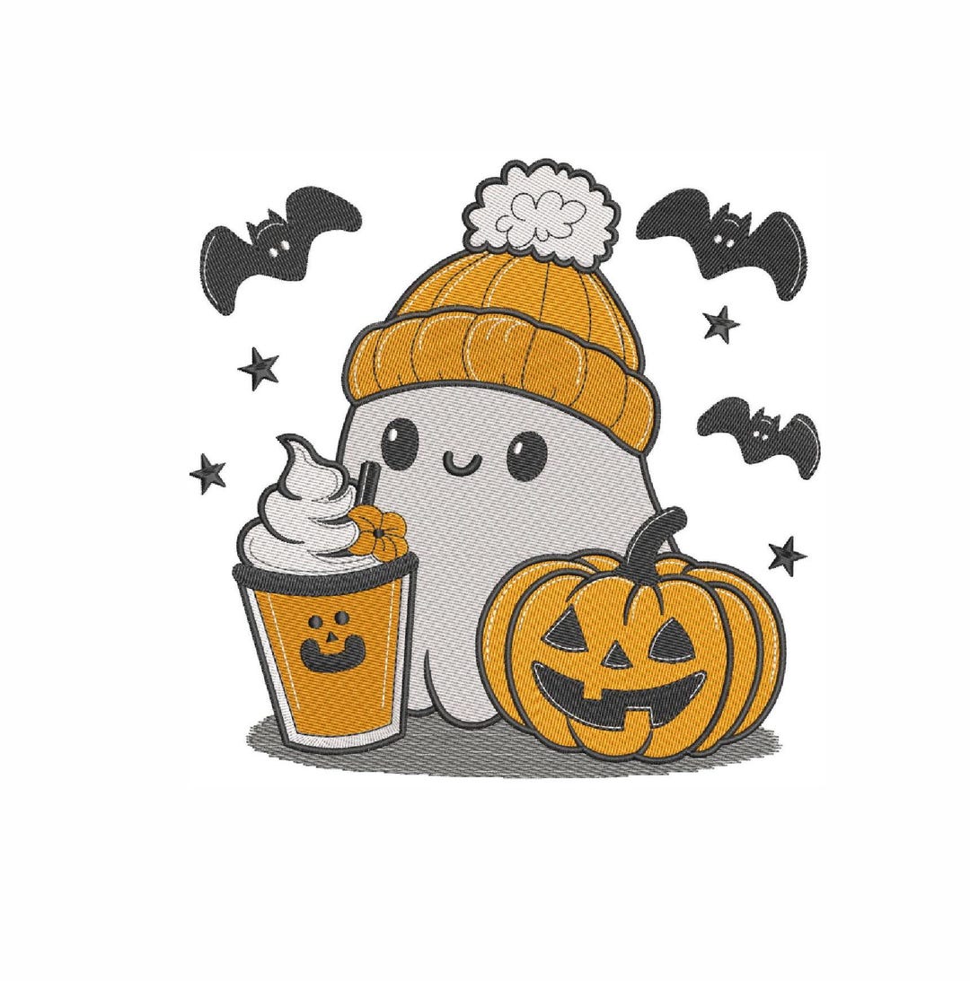 Spooky Ghost Machine Embroidery Design: Halloween Pumpkin (instant ...