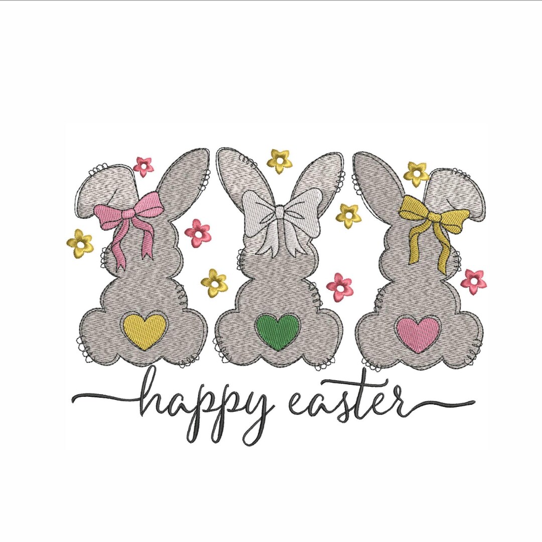Coquette Easter Bunny Machine Embroidery Design: 3 Bunnies With Bows (5 ...