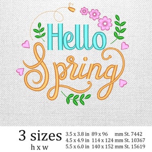Hello Spring Embroidery Design, 3 Sizes. - Etsy