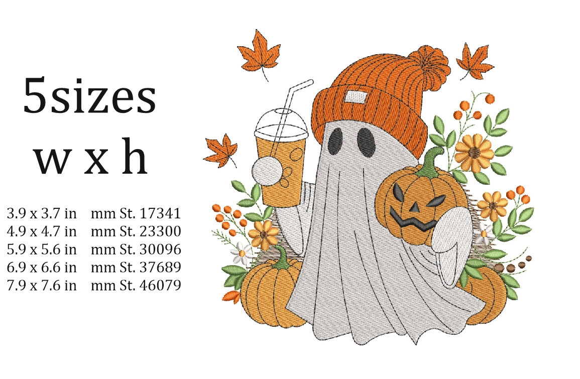 Spooky Ghost Machine Embroidery Design: Halloween Pumpkin (instant ...