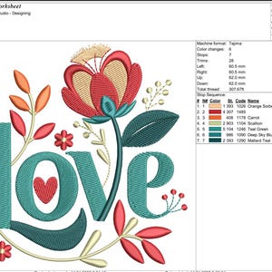 Elegant Floral LOVE Embroidery Design, Love Embroidery File, Happy ...