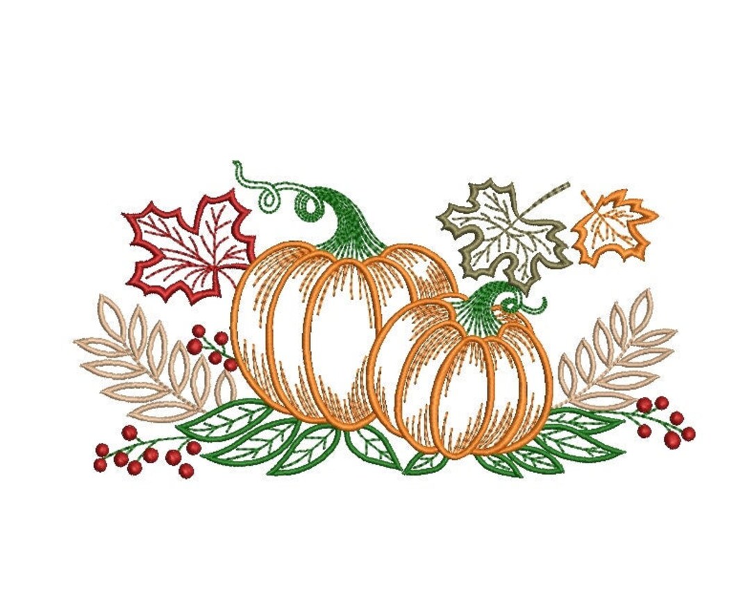 Pumpkin Embroidery Design: Autumn Thanksgiving Decor (4 Sizes) (instant ...