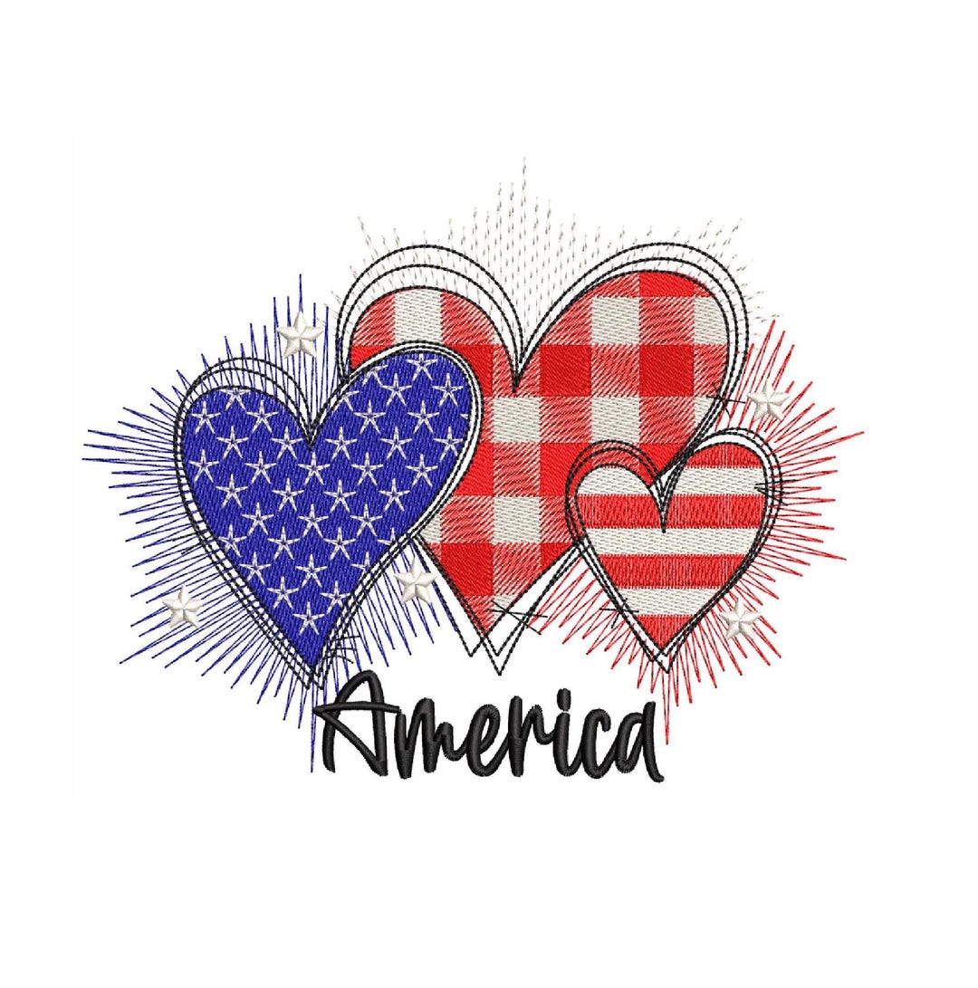 USA Flag Heart Embroidery Design: Independence Day (instant Download ...