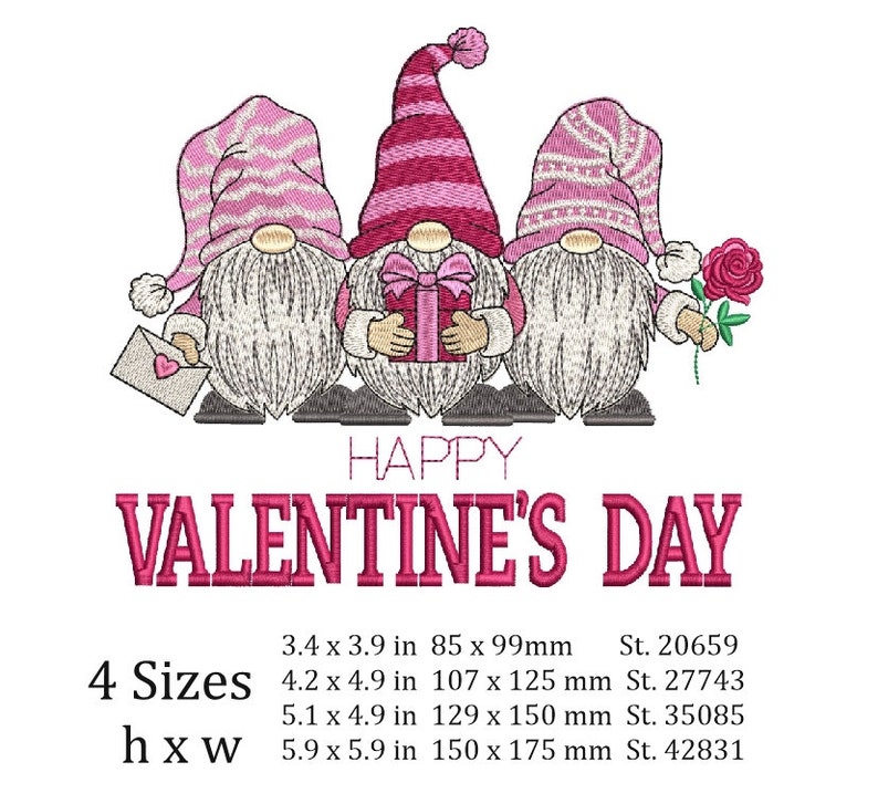 Valentine's Day Gnomes Embroidery Design, Love Embroidery File, 4 Sizes ...