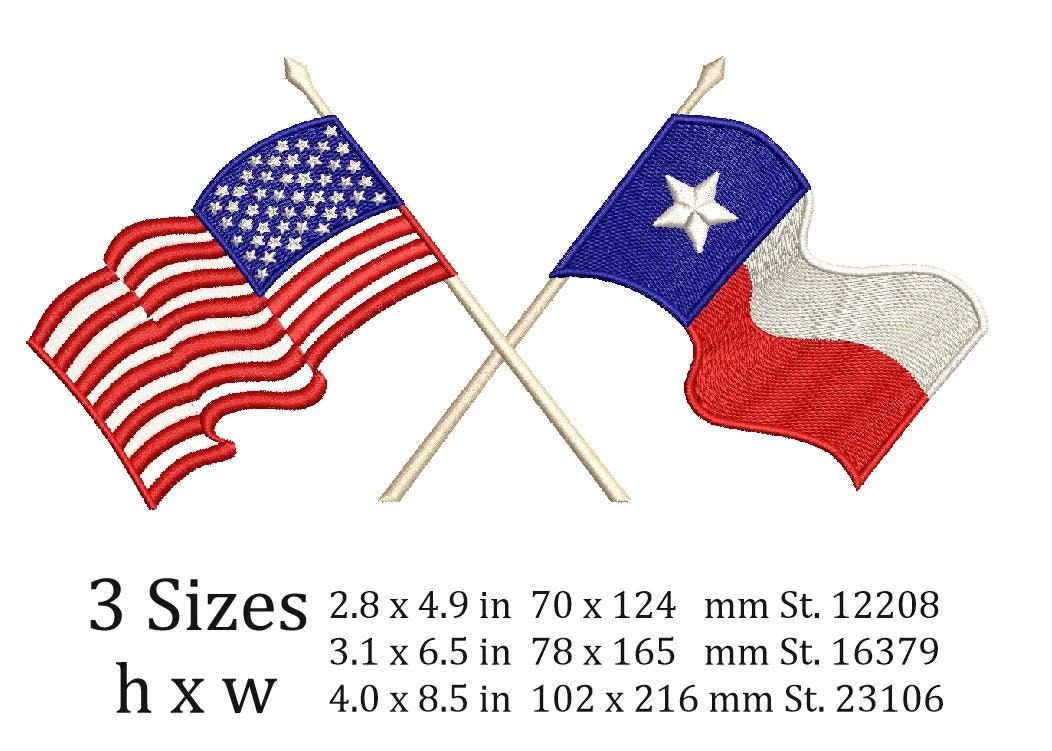 American & Texas Flags Embroidery Design: Patriotic 4th of July (3 ...