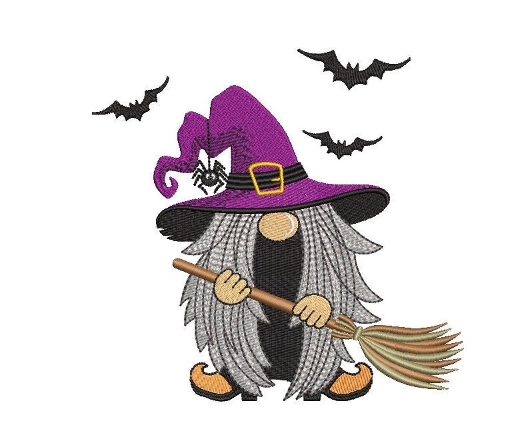 Witch Gnome Embroidery Design: Halloween Embroidery (instant Download ...