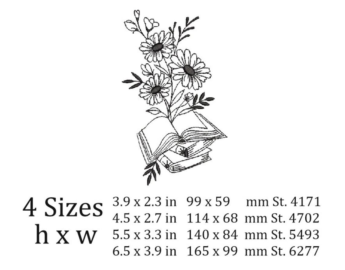 Book With Flowers Embroidery Design 4 Sizes. - Etsy