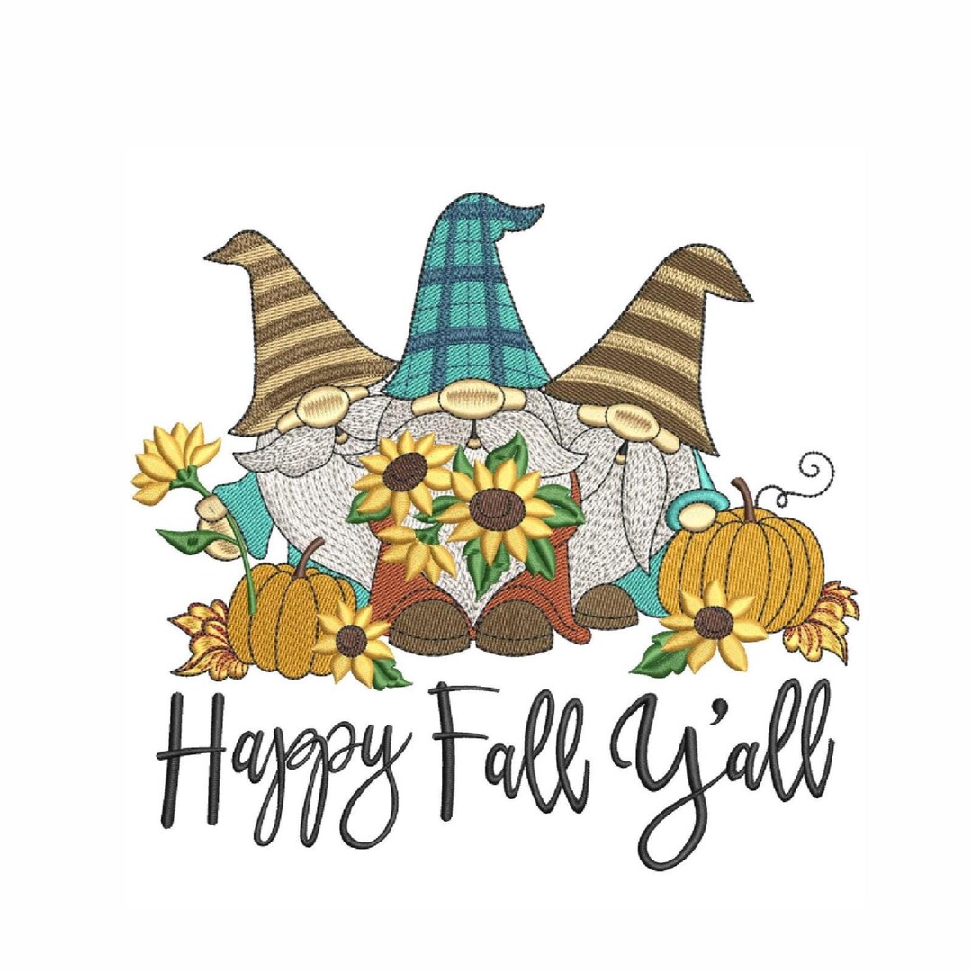 Happy Fall Y'all Gnomes Embroidery Design – Autumn Pumpkin and ...