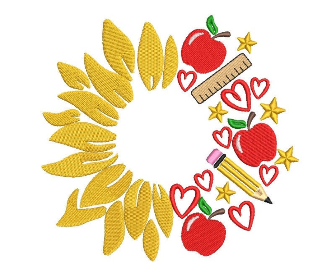 Teacher Sunflower Embroidery Design: Back to School (instant Download ...