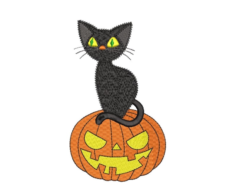 Cat and Pumpkin Embroidery Design, Halloween Embroidery, 3 Sizes ...