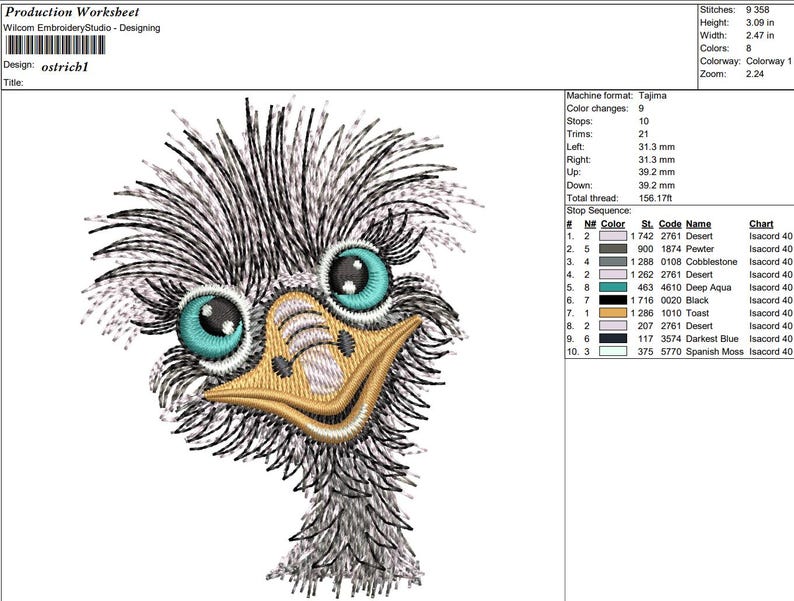 Ostrich Embroidery Design, 5 Sizes, Instant Download. - Etsy