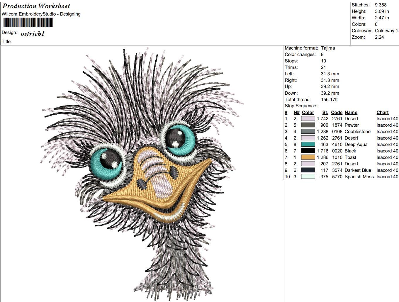 Ostrich Embroidery Design, 5 Sizes, Instant Download. - Etsy