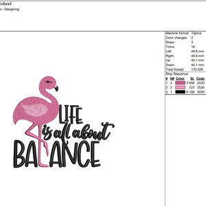 Life is All About Balance Embroidery Design, Flamingo Design, 4 Sizes ...