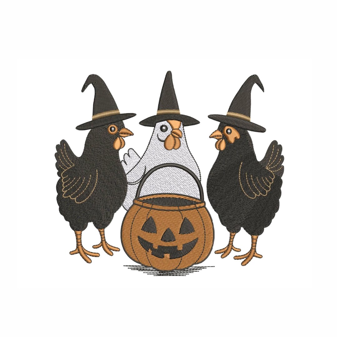 Halloween Witch Chickens Embroidery Design: Spooky Farmhouse Hens (4 ...