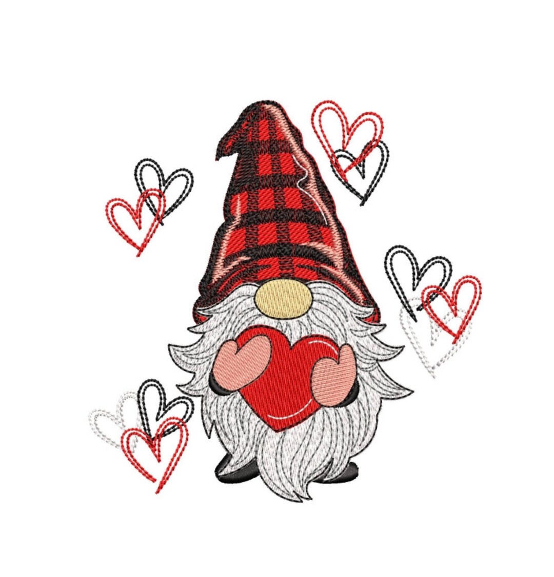 Heart Gnome Embroidery Design: Valentine's Day, 4 Sizes (instant ...