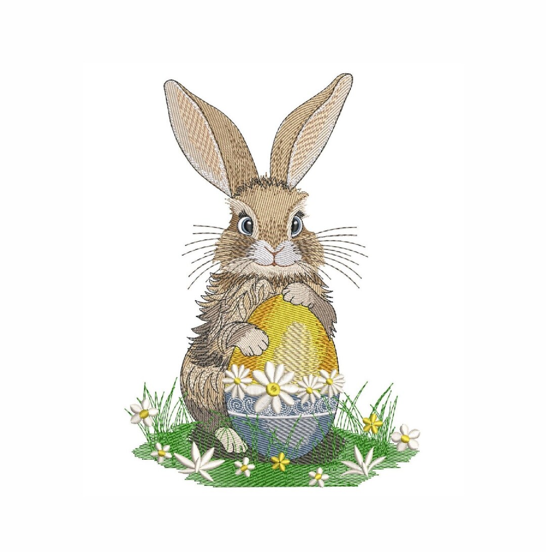 Bunny With Easter Egg Machine Embroidery, Easter Bunny Embroidery ...