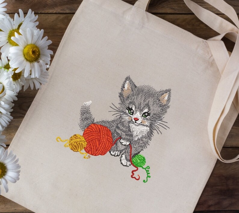 Kitten With Balls Embroidery Design 4 Sizes. - Etsy