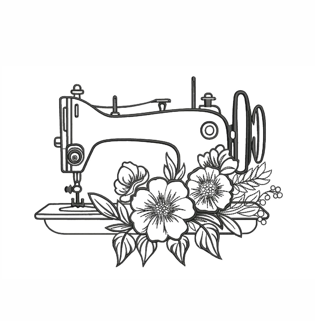 Sewing Machine With Flower- Embroidery Design, 5 Sizes, Instant ...