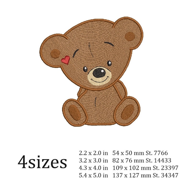Teddy Bear Embroidery Design 4 Sizes. - Etsy