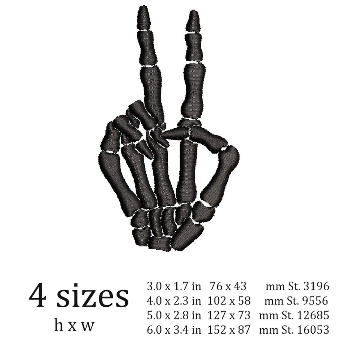 Skeleton Peace Fingers Sign Machine Embroidery Design. 4 - Etsy