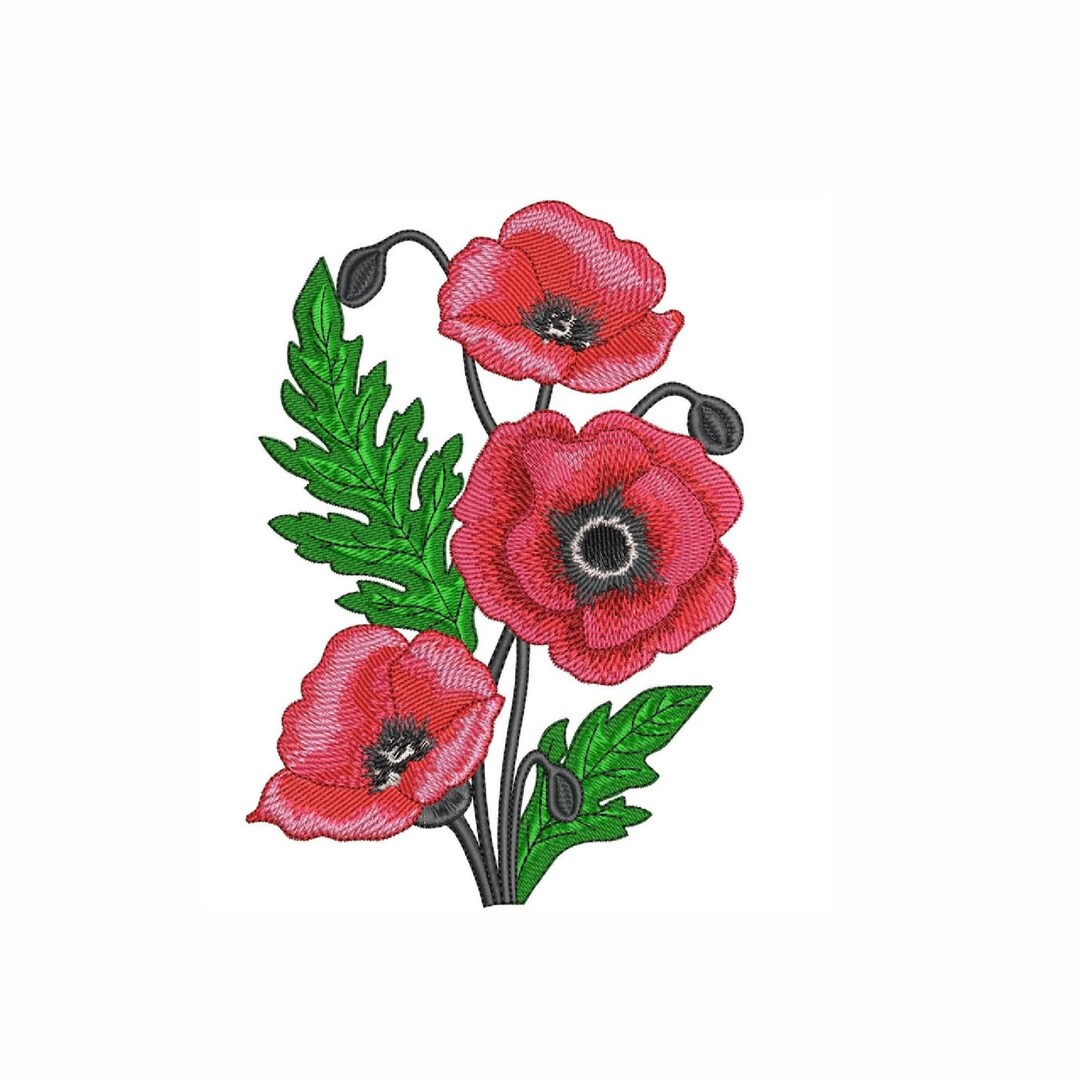Poppy Flower Embroidery Design – Machine Embroidery Pattern in 5 Sizes ...