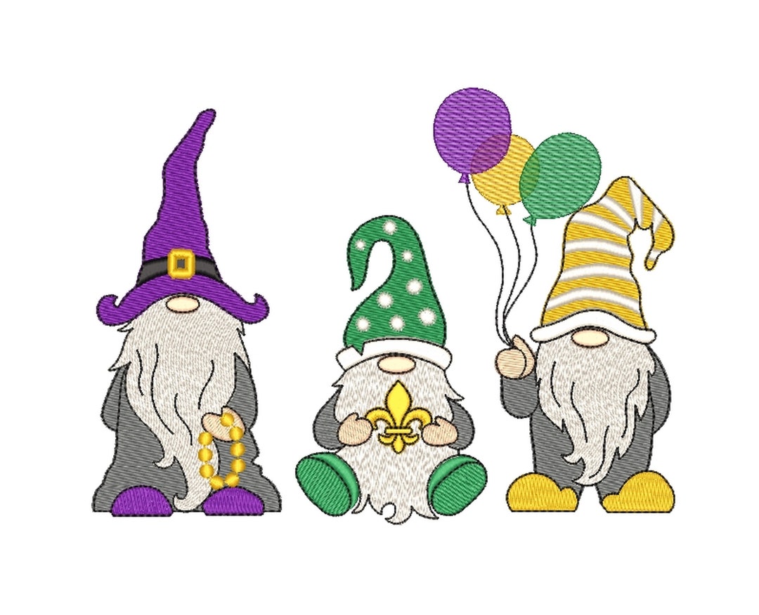 Mardi Gras Gnomes Embroidery Design, 3 Sizes - Etsy
