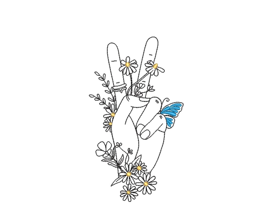 Peace Fingers Sign With Flowers Machine Embroidery Design. - Etsy