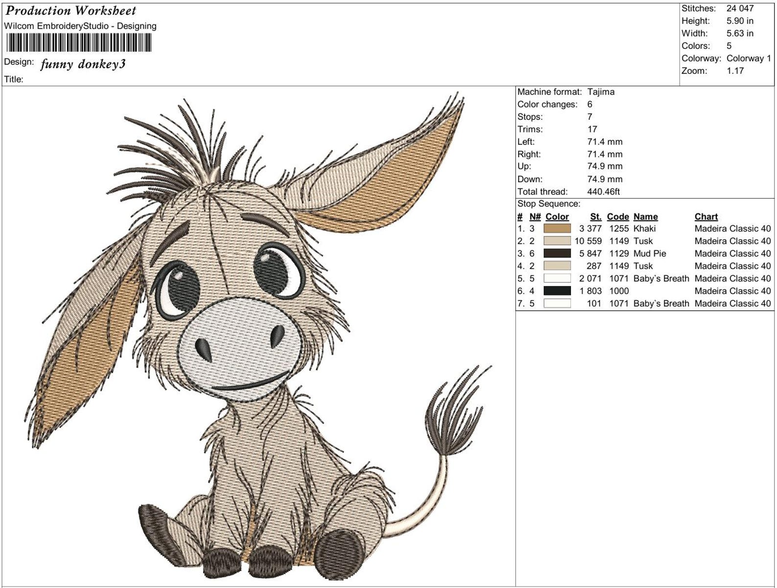 Funny Donkey Machine Embroidery Design: Farm Animal (instant Download ...
