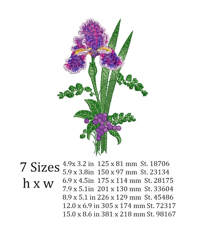 Iris Machine Embroidery Design Bouquet of Flowers Embroidery - Etsy ...