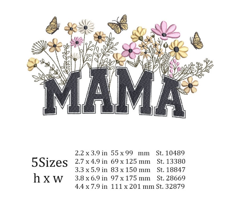 Mama Flower Embroidery Design, Mothers Day Embroidery Design, 5 Sizes ...