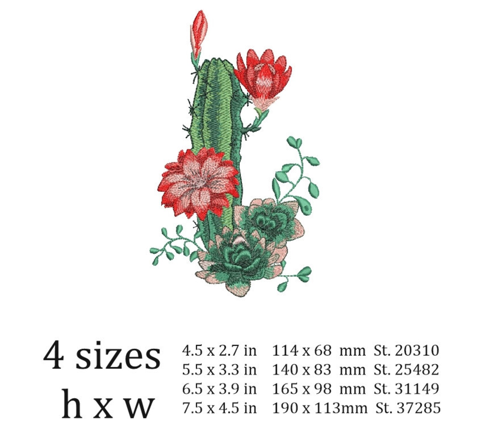Cactus Machine Embroidery Design 4 Sizes. - Etsy