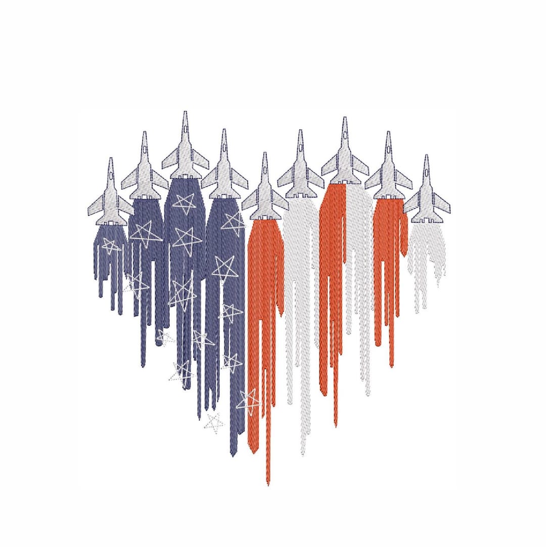 Fighter Jet American Flag Heart Embroidery Design: Patriotic USA (8 ...