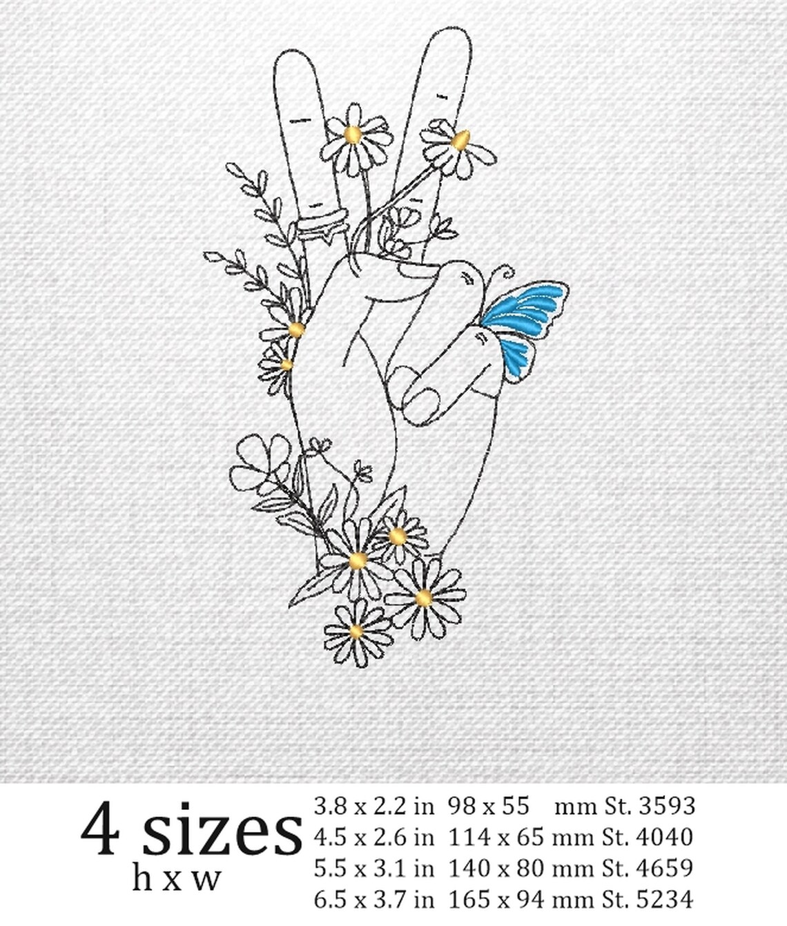 Peace Fingers Sign With Flowers Machine Embroidery Design. - Etsy