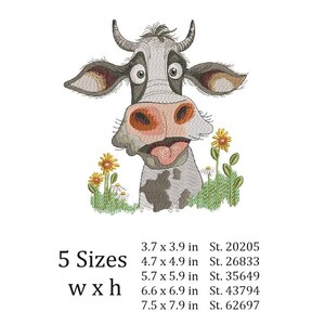 Funny Cow Embroidery Design: Farm Animal Machine Pattern (6 Sizes ...