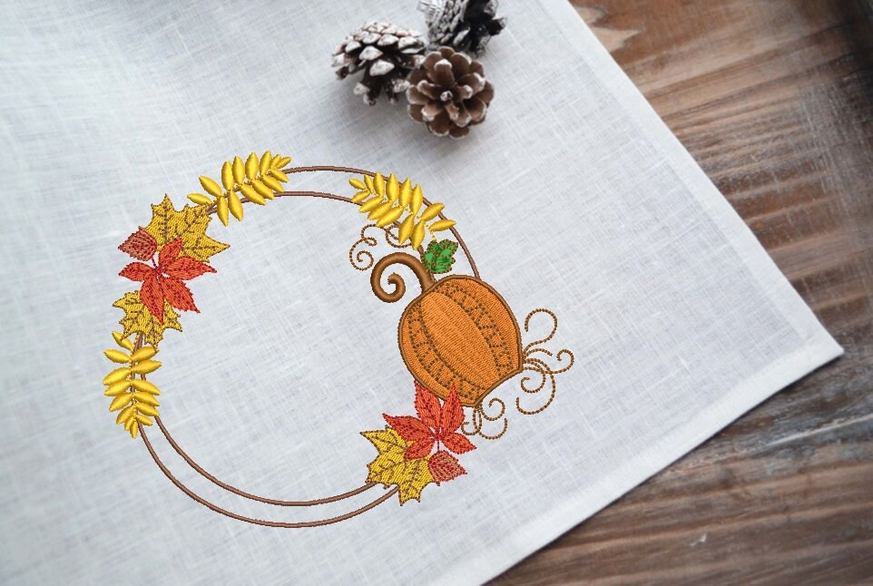 Fall Wreath Embroidery Design Pumpkin Embroidery Design - Etsy