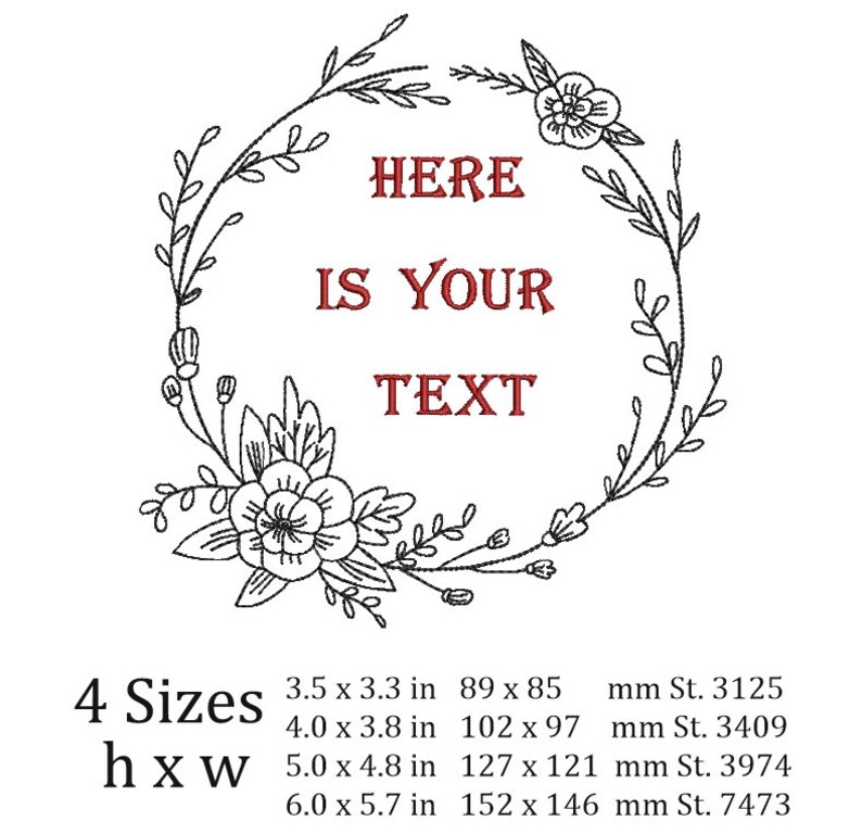 Floral Wreath Flower Frame Embroidery Design 4 Sizes. - Etsy